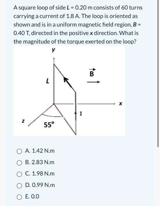 Solved A square loop of side L=0.20 m consists of 60 turns | Chegg.com