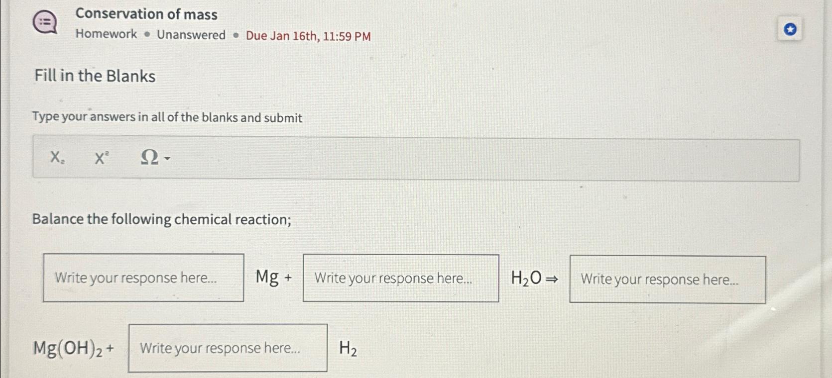 Solved Conservation of mass\\nHomework * Unanswered * Due | Chegg.com