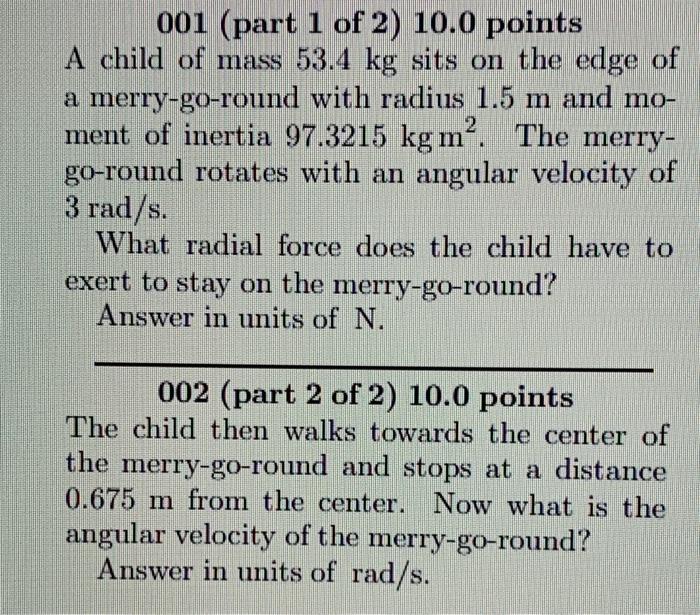 Solved 001 (part 1 of 2 ) 10.0 points A child of mass 53.4 | Chegg.com