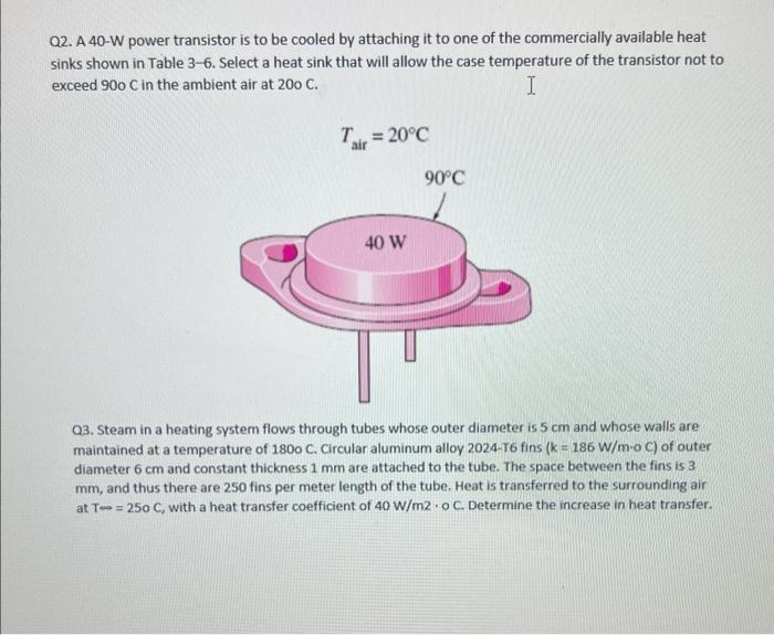 Solved Q2. A 40-W power transistor is to be cooled by | Chegg.com