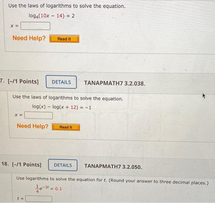 Solved Use the laws of logarithms to solve the equation. | Chegg.com