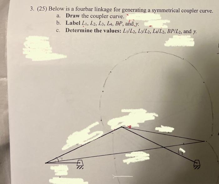 3. (25) Below is a fourbar linkage for generating a | Chegg.com