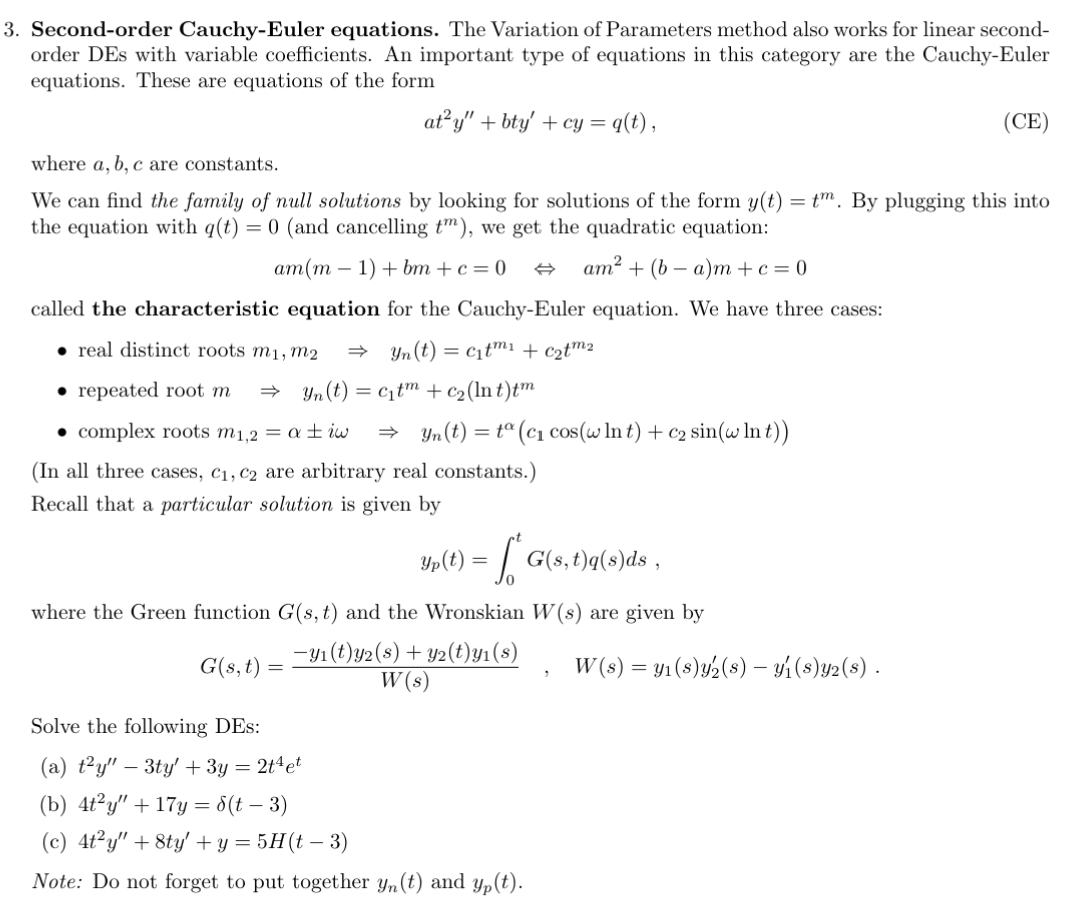 Solved Second-order Cauchy-Euler equations. The Variation of | Chegg.com