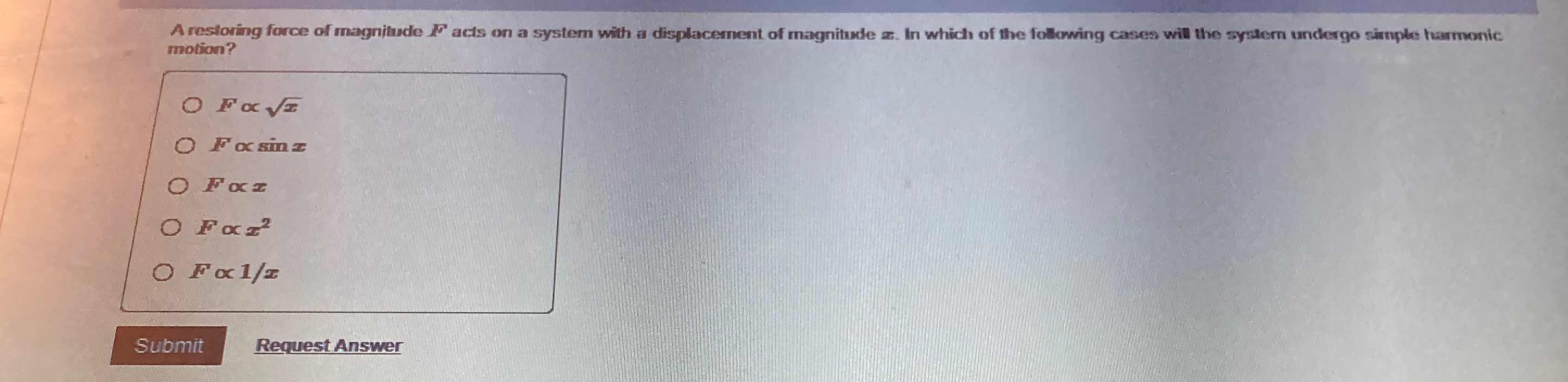 Solved A restoring force of magnitude P'' ﻿acts on a system | Chegg.com