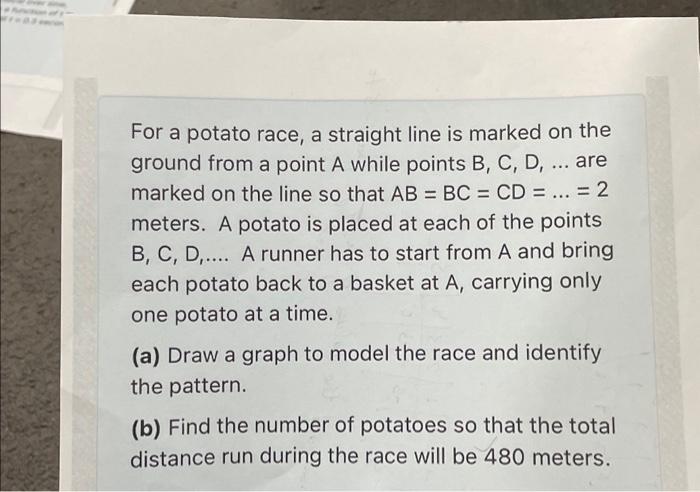 Solved For a potato race, a straight line is marked on the | Chegg.com