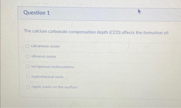 Solved Question 1 The calcium carbonate compensation depth | Chegg.com