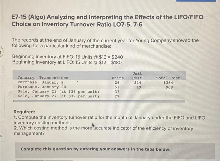 Solved E7-15 (Algo) Analyzing and Interpreting the Effects | Chegg.com