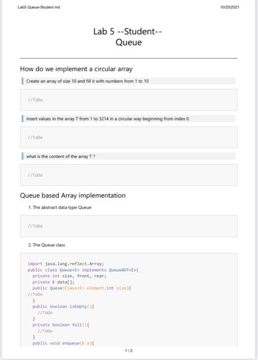Solved Labs Queue-Stusentme 1025:2021 Lab 5 --Student- Queue | Chegg.com