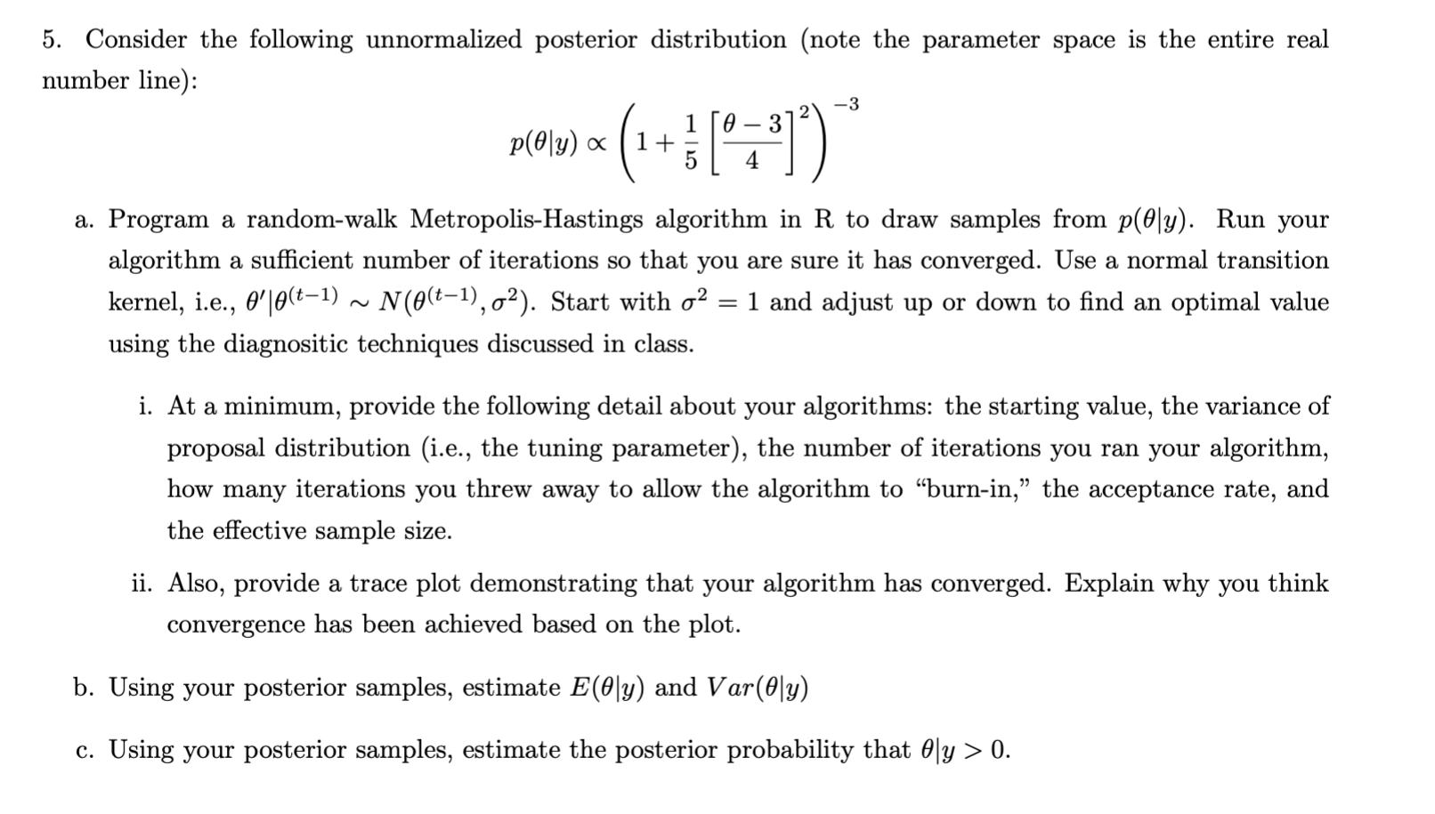 Consider the following unnormalized posterior | Chegg.com