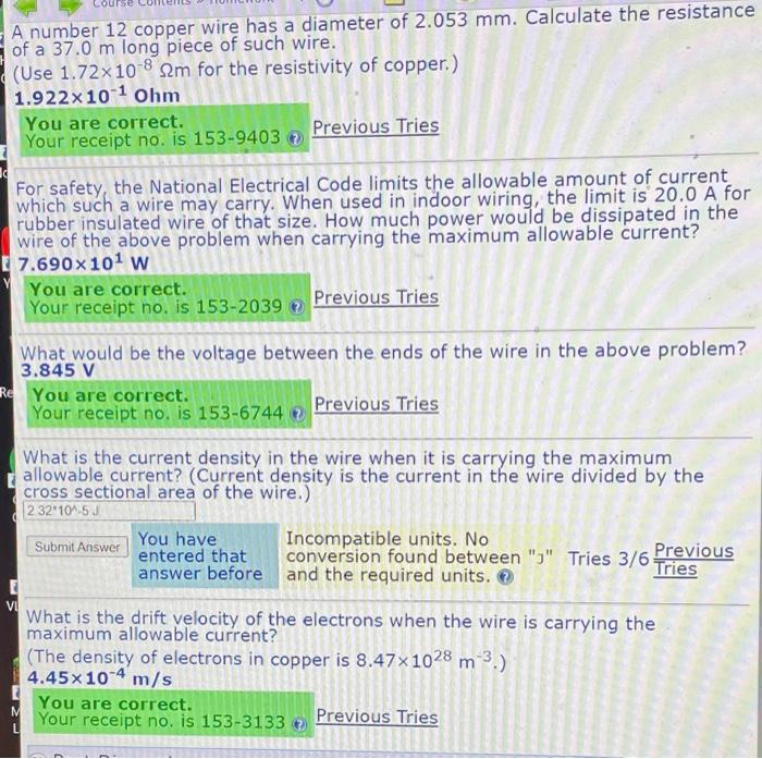 Solved A number 12 copper wire has a diameter of 2.053 mm. | Chegg.com