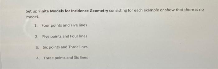 Solved Set Up Finite Models For Incidence Geometry