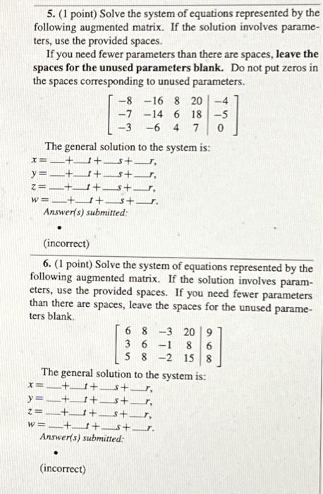 Solved 5. ( 1 point) Solve the system of equations | Chegg.com