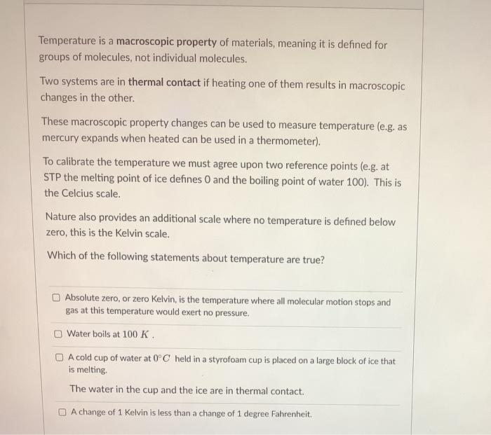 Solved Temperature is a macroscopic property of materials, | Chegg.com