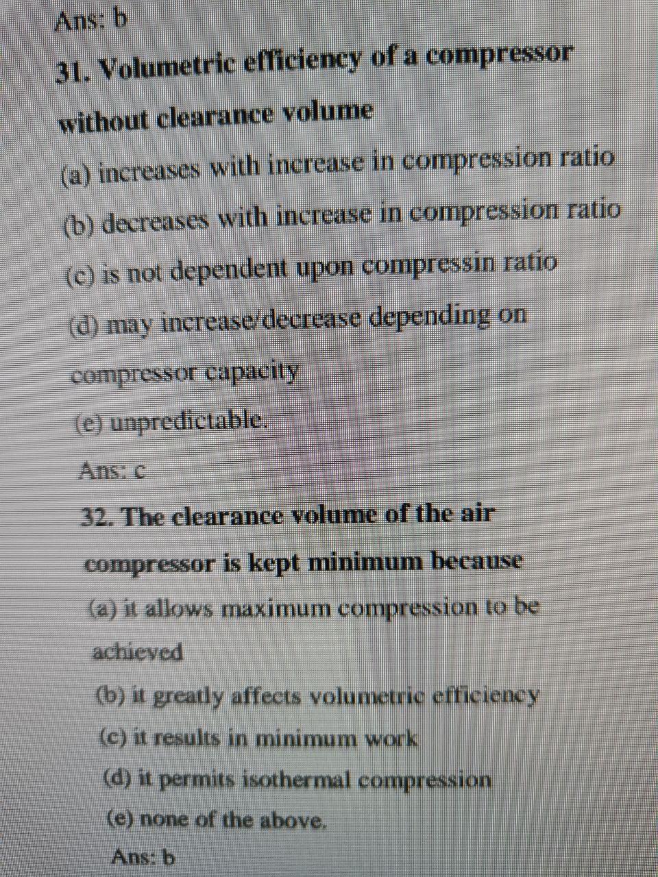 Solved Ans: b31. ﻿Volumetric efficiency of a compressor | Chegg.com