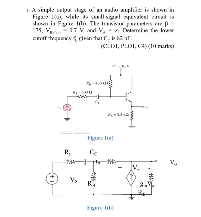 Solved 1. A simple output stage of an audio amplifier is | Chegg.com
