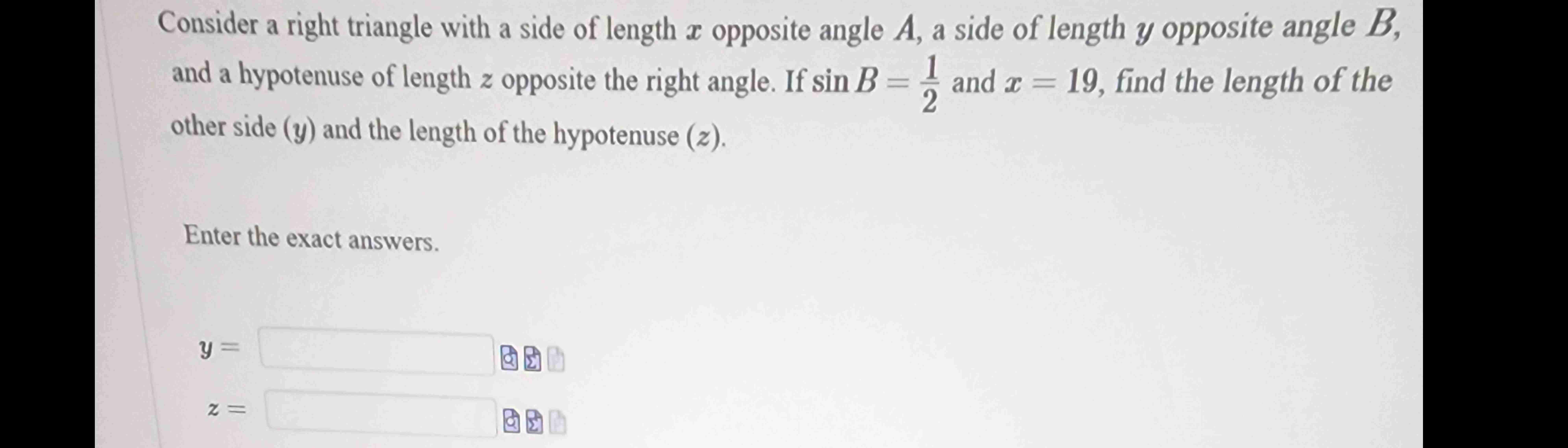 Solved Consider a right triangle with a side of length x | Chegg.com