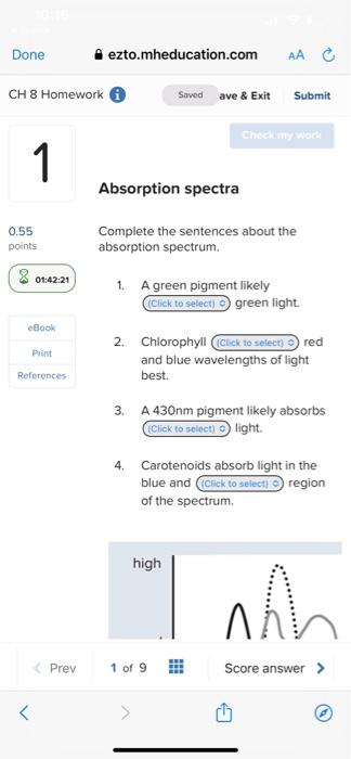 Absorption spectra Complete the sentences about the | Chegg.com