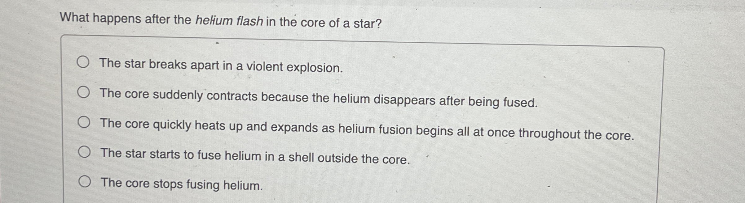 Solved What happens after the helium flash in the core of a | Chegg.com