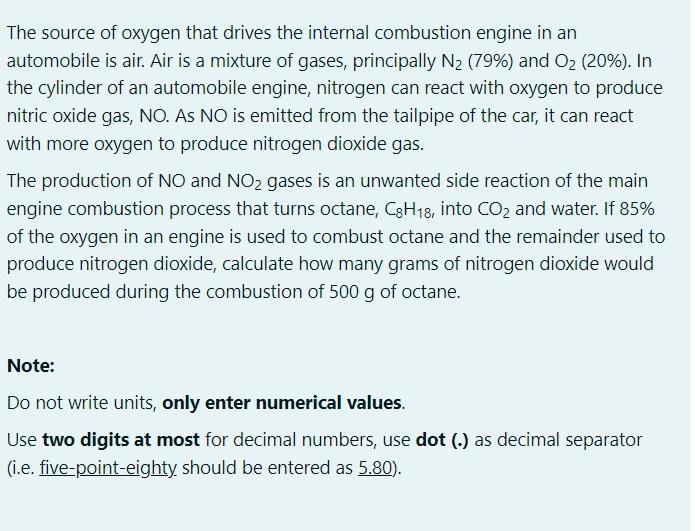 Solved The source of oxygen that drives the internal | Chegg.com
