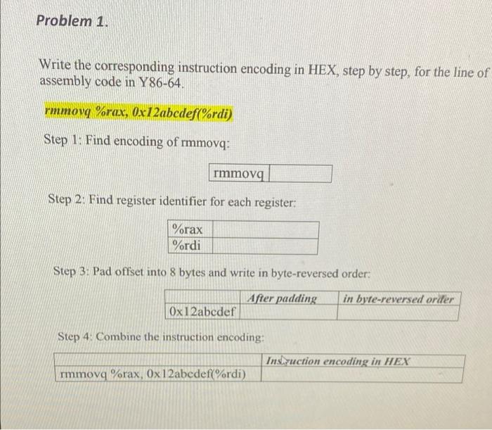 Solved Problem 1. Write the corresponding instruction | Chegg.com