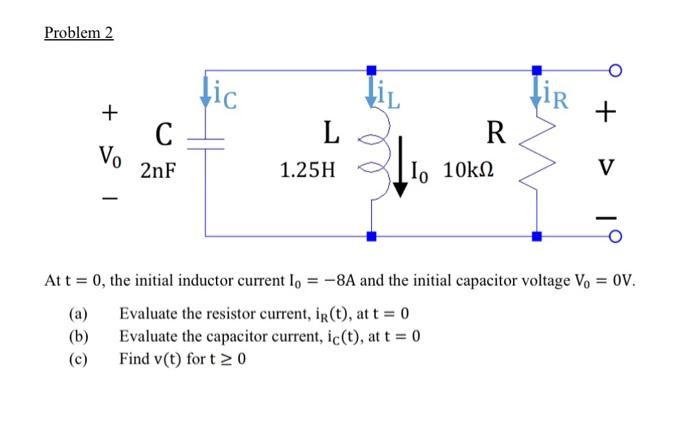 Solved At t=0, the initial inductor current I0=−8 A and the | Chegg.com