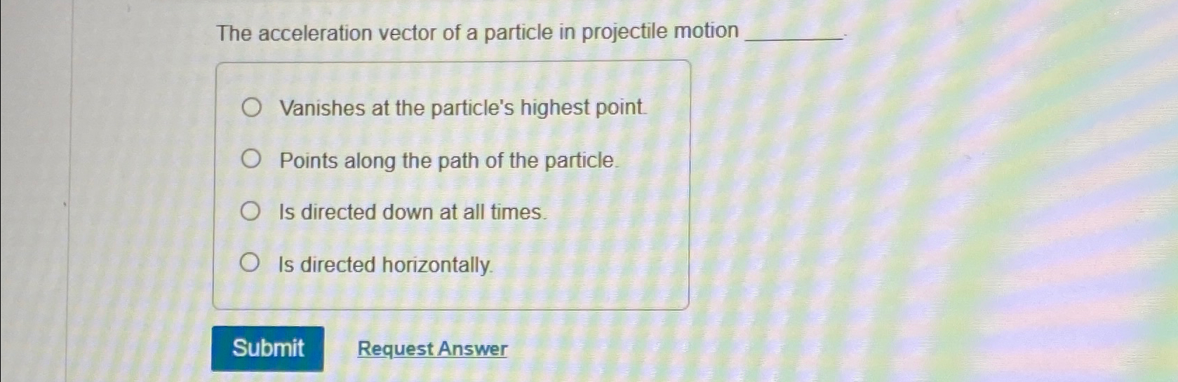 Solved The acceleration vector of a particle in projectile | Chegg.com