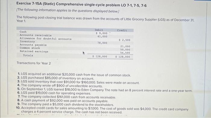 Solved Exercise 7-15A (Static) Comprehensive single-cycle | Chegg.com