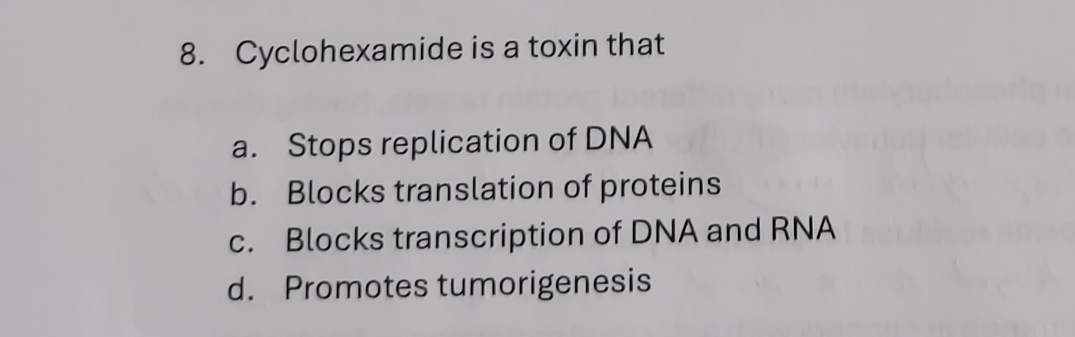 Solved Cyclohexamide is a toxin thata. ﻿Stops replication of | Chegg.com