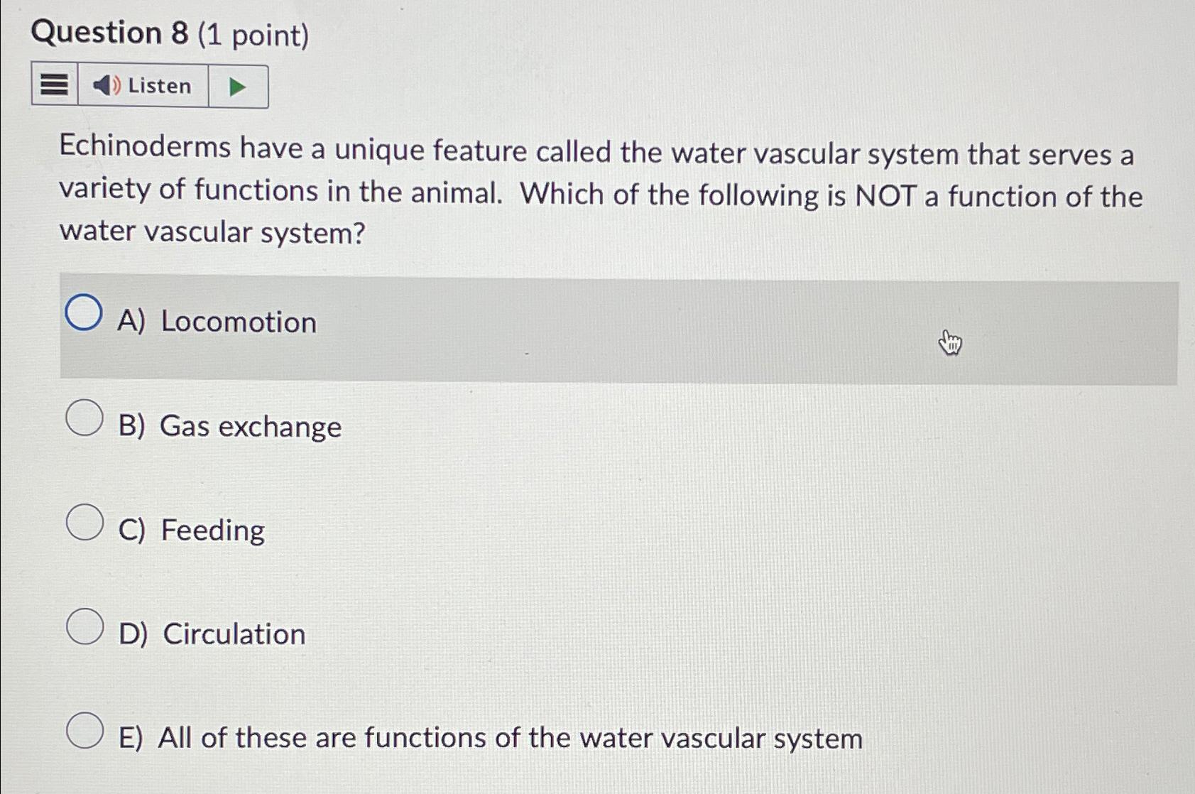 Solved Question 8 (1 ﻿point)Echinoderms have a unique | Chegg.com
