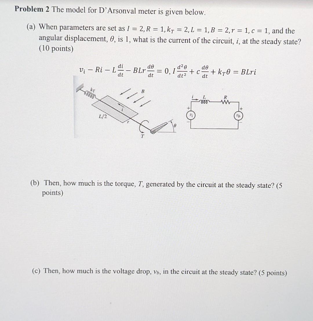 Solved Problem 2 The model for D'Arsonval meter is given | Chegg.com