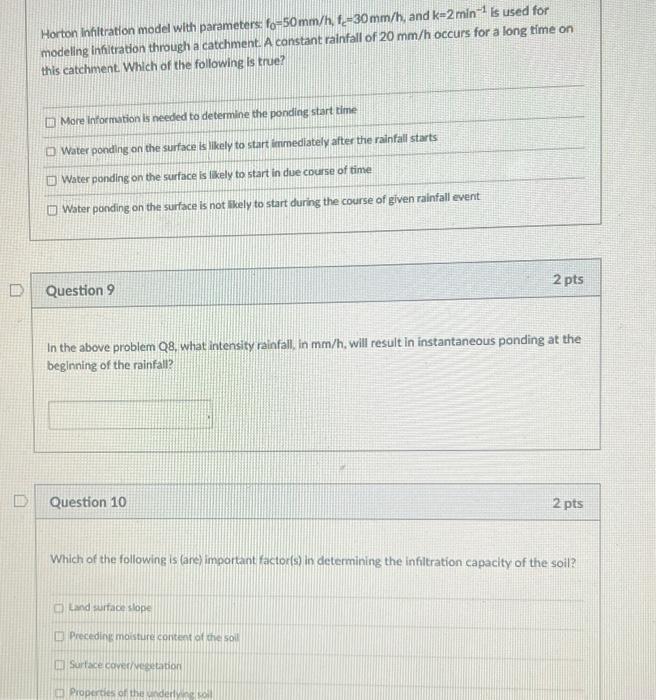 Solved Horton infitiation model with parameters: f0=50 | Chegg.com