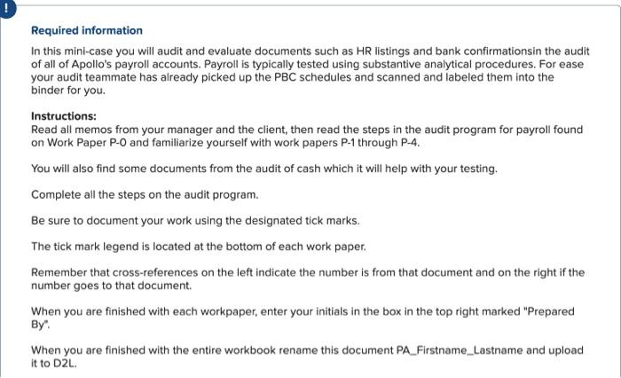 Solved Required information In this mini-case you will audit | Chegg.com