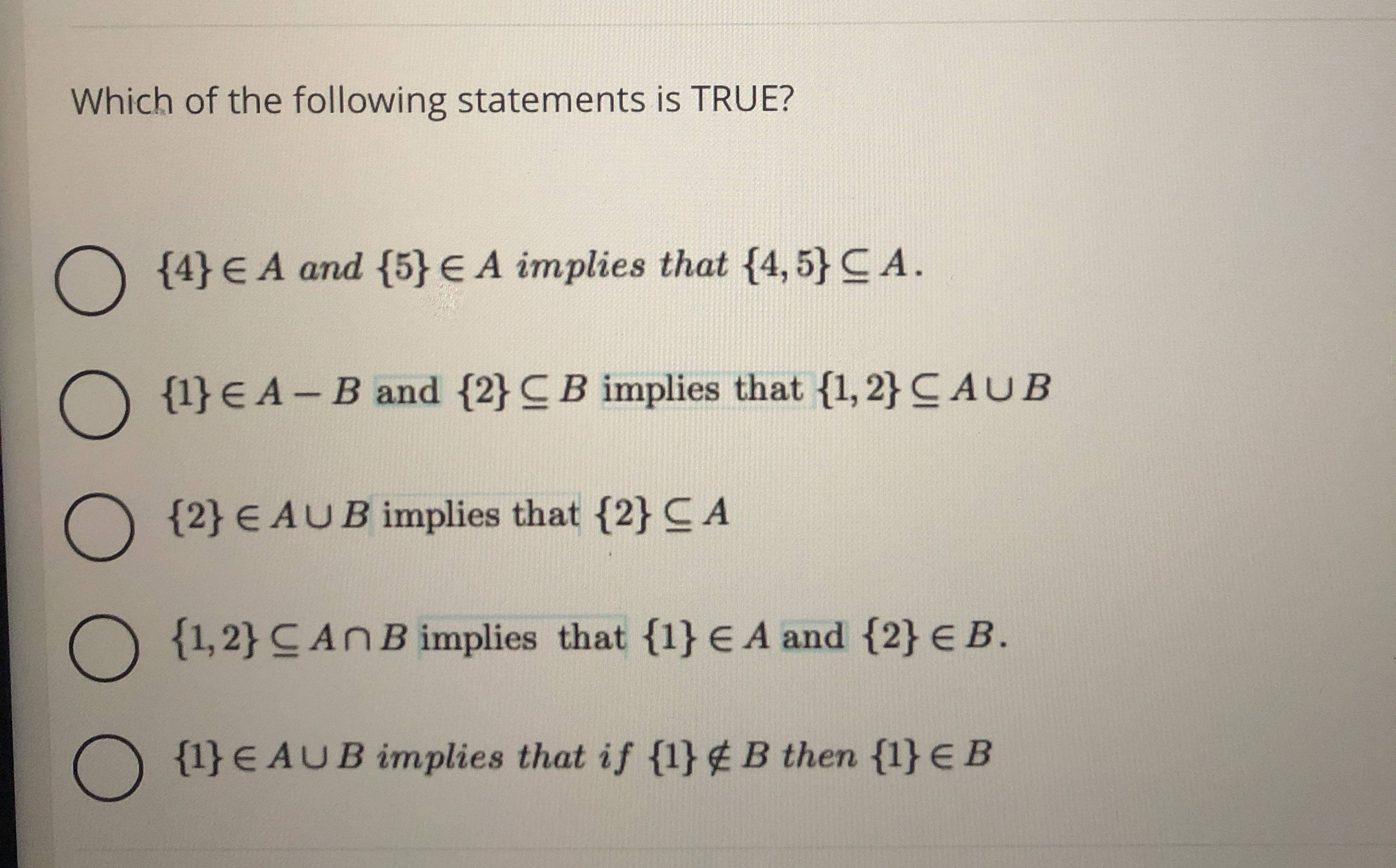 Solved Which of the following statements is TRUE?{4}inA ﻿and | Chegg.com