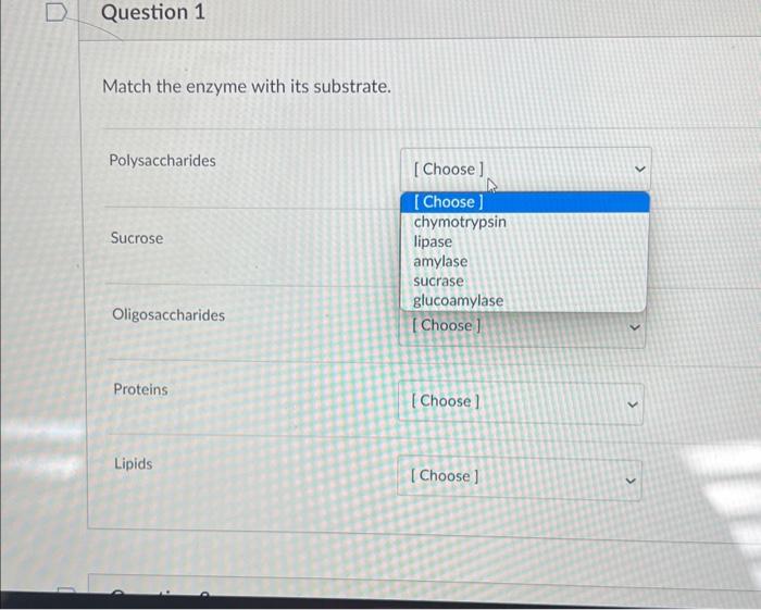 Solved Match the enzyme with its substrate. Polysaccharides | Chegg.com