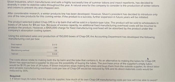 Solved Silven Industries, which manufactures and sells a | Chegg.com