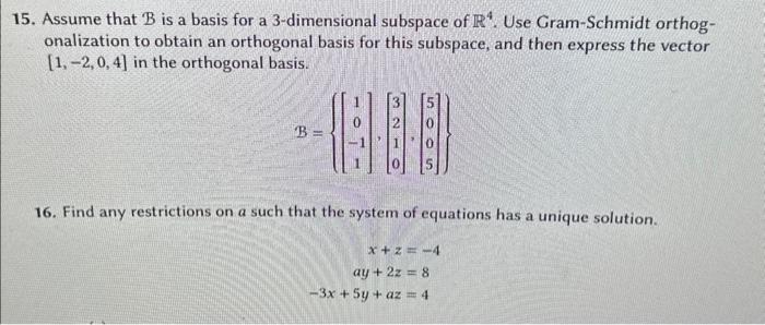 Solved Assume that B is a basis for a 3-dimensional subspace | Chegg.com