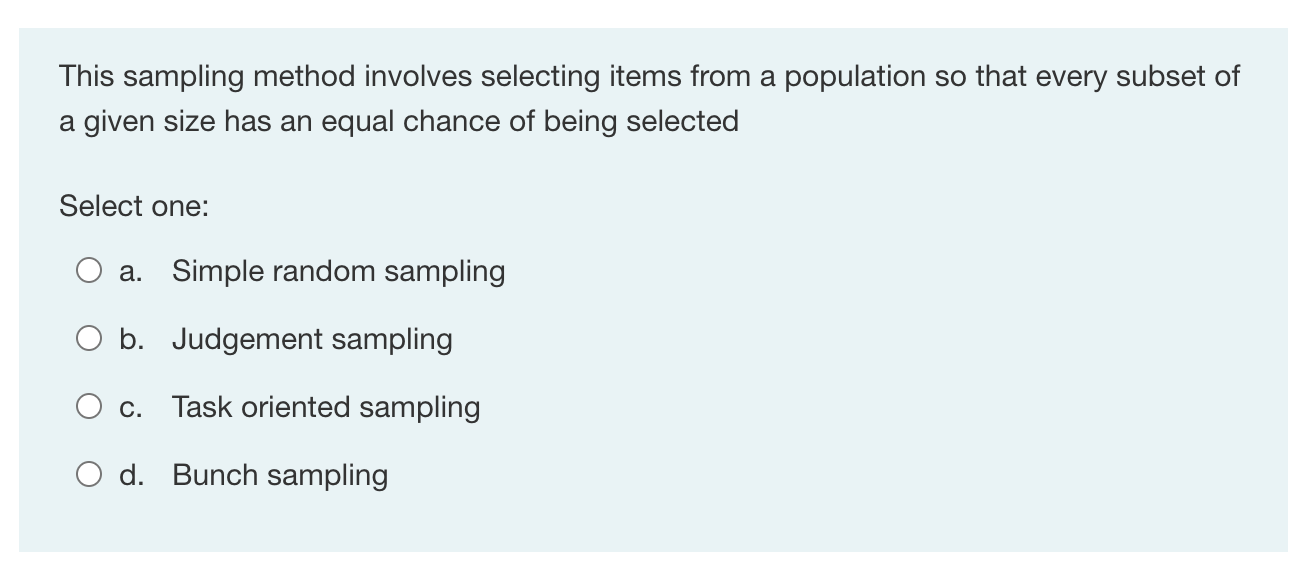 Solved This sampling method involves selecting items from a | Chegg.com