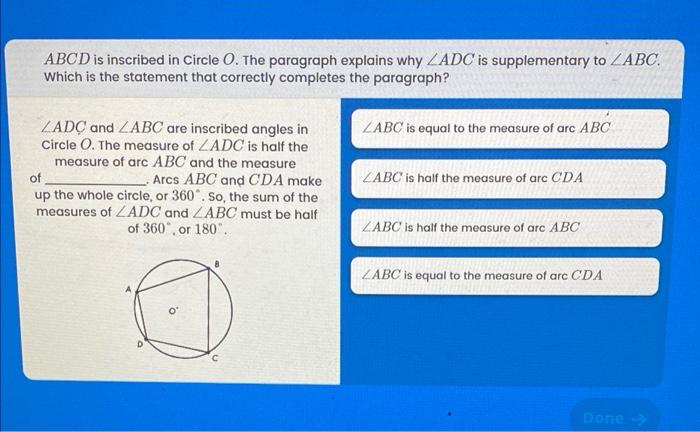 Solved ABCD is inscribed in Circle O. The paragraph explains | Chegg.com