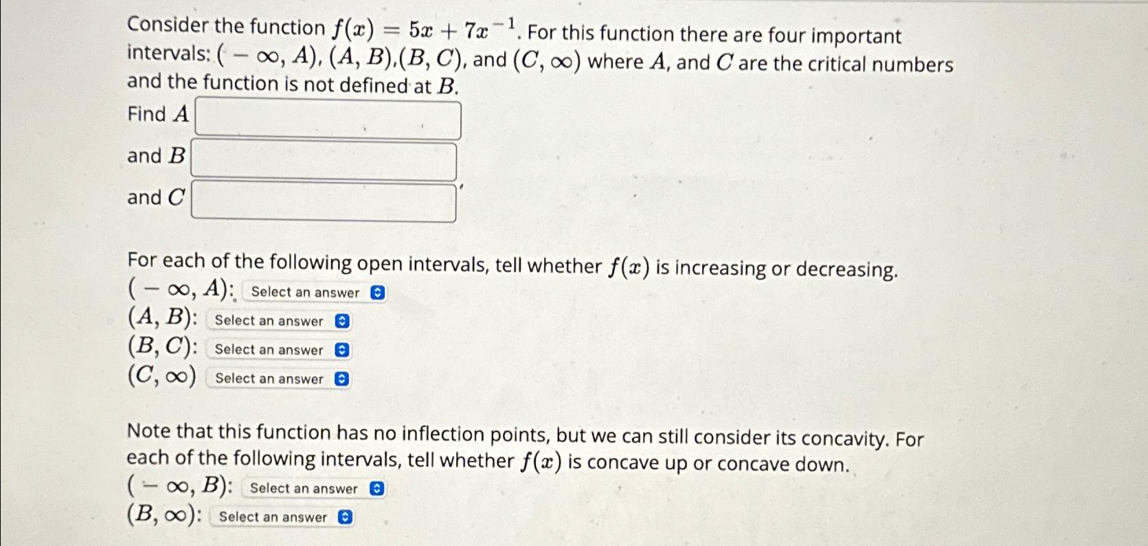 Solved Consider the function f(x)=5x+7x-1. ﻿For this | Chegg.com