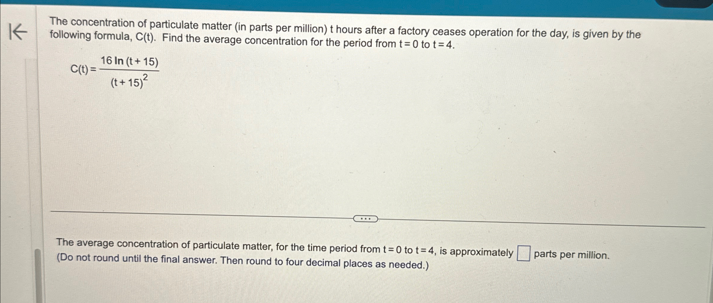 Solved The concentration of particulate matter (in parts per | Chegg.com