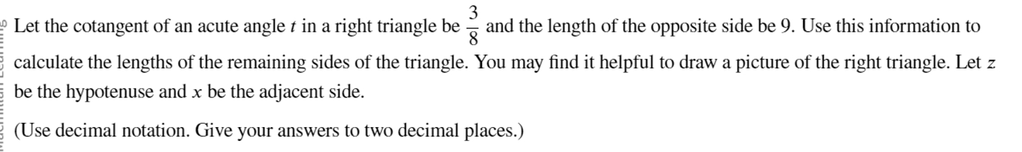 Solved wLet the cotangent of an acute angle t ﻿in a right | Chegg.com