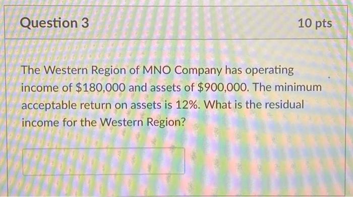 Solved The Western Region of MNO Company has operating | Chegg.com