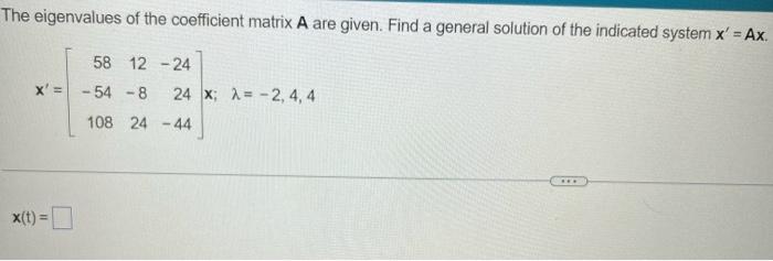 Solved The eigenvalues of the coefficient matrix A are | Chegg.com