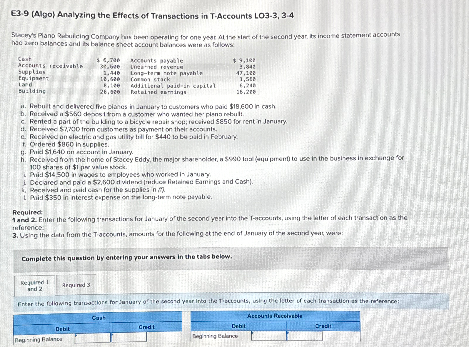Solved E3-9 (Algo) ﻿Analyzing the Effects of Transactions in | Chegg.com
