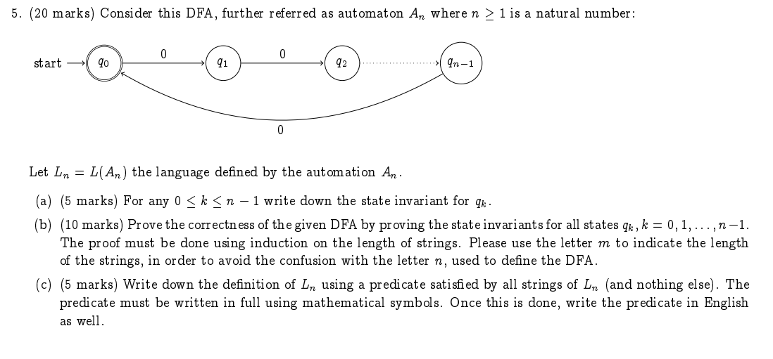 Solved (20 ﻿marks) ﻿Consider this DFA, further referred as | Chegg.com