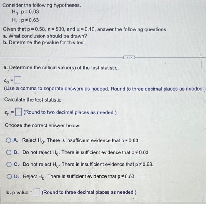 Solved Consider the following hypotheses. | Chegg.com