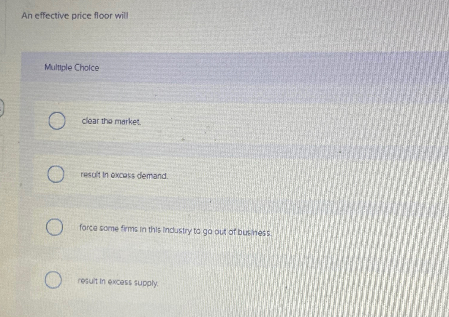 Solved An effective price floor willMultiple Choiceclear the | Chegg.com