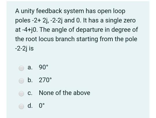 Solved A unity feedback system has open loop poles -2+ 2j, | Chegg.com