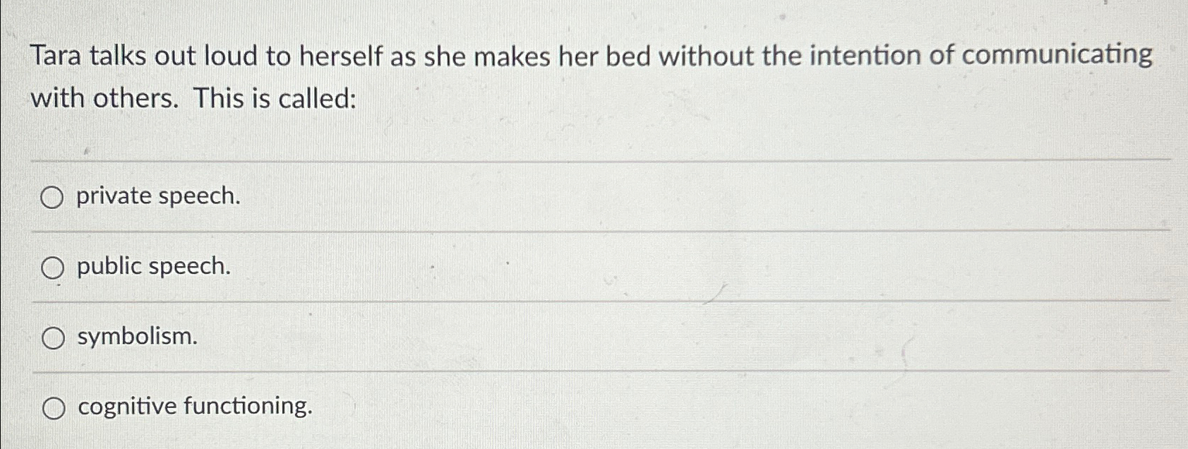 Solved Tara talks out loud to herself as she makes her bed | Chegg.com