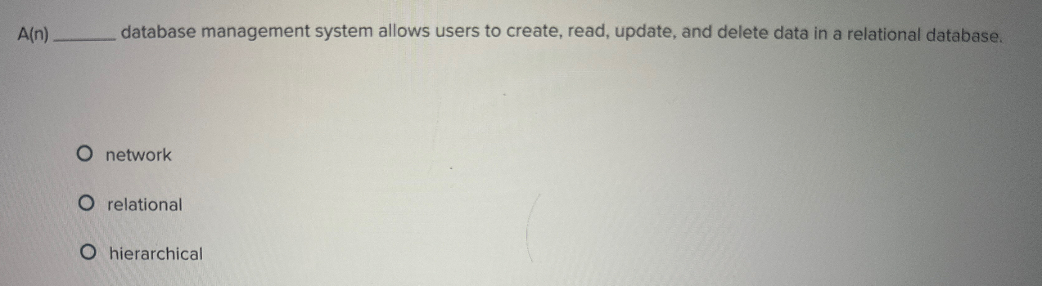 Solved A(n) ﻿database management system allows users to | Chegg.com